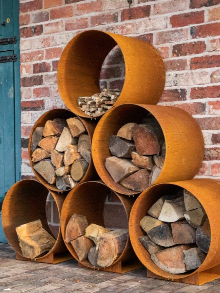 Round Metal Log Stores - Corten Steel | LuxUnique